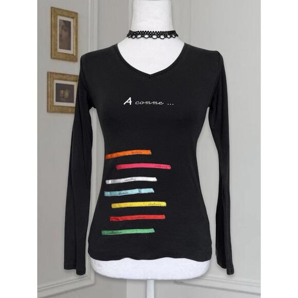 Tops | Y2k Euro Cache Cache French Black And Rainbow Graphic Top | Poshmark